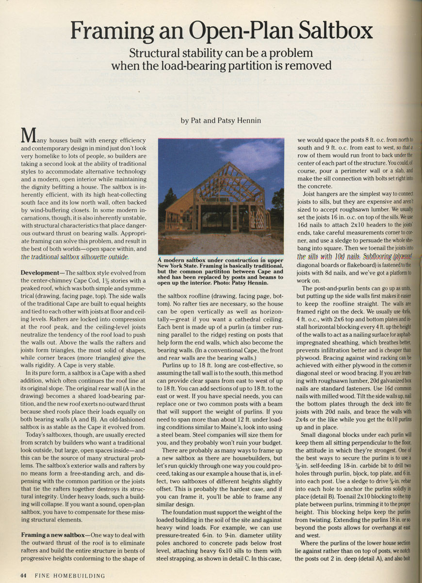 Framing an Open-Plan Saltbox - Fine Homebuilding